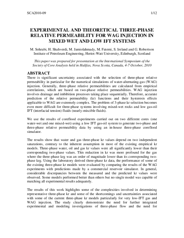 (PDF) Three-Phase Relative Permeability in WAG Injection Systems