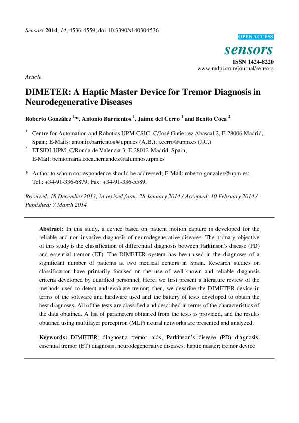 (PDF) DIMETER: A Haptic Master Device for Tremor Diagnosis in ...