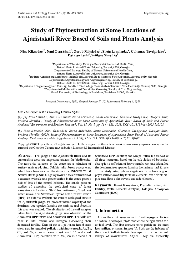(PDF) Study of Phytoextraction at Some Locations of Ajaristskali River Based of Soils and Plants ...