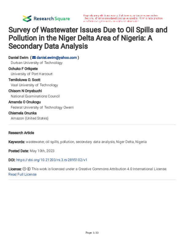 (PDF) Survey of Wastewater Issues Due to Oil Spills and Pollution in ...
