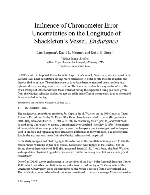 (PDF) Influence of Chronometer Error Uncertainties on the Longitude of ...