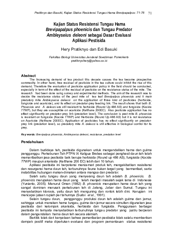 (PDF) Kajian Status Resistensi Tungau Hama Brevipapalpus phoenicis dan ...