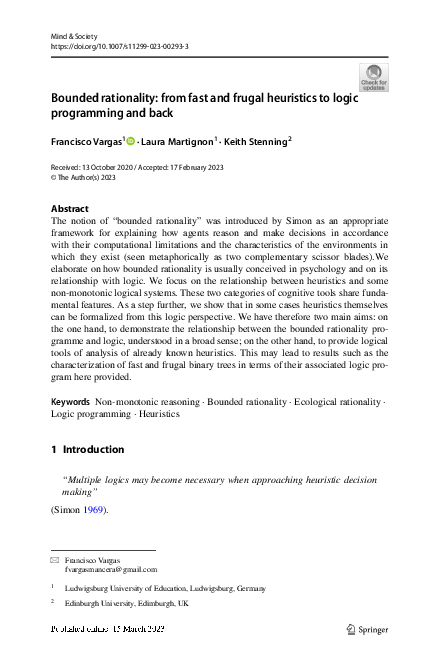 (PDF) Bounded rationality: from fast and frugal heuristics to logic programming and back