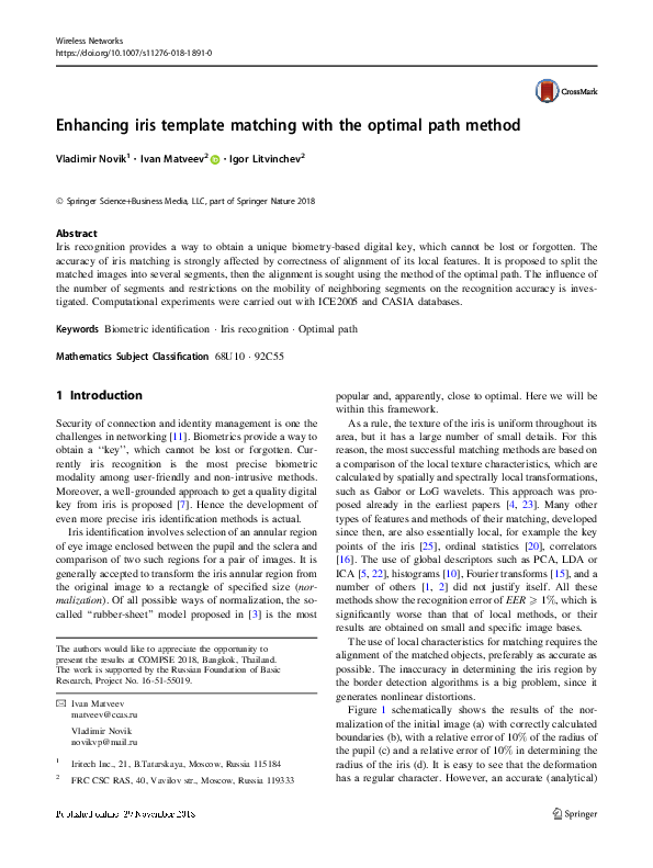 (PDF) Enhancing iris template matching with the optimal path method