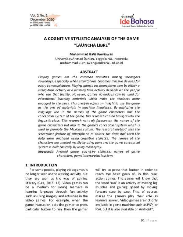 (PDF) A Cognitive Stylistic Analysis of the Game “Launcha Libre”