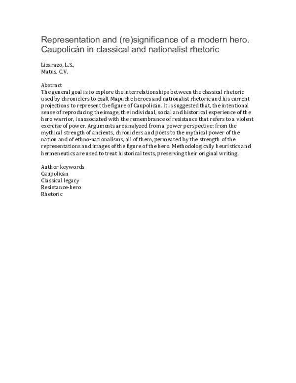 (PDF) Representation and (re)significance of a modern hero. Caupolicán ...