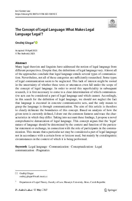 (PDF) The Concept of Legal Language: What Makes Legal Language ‘Legal‘?
