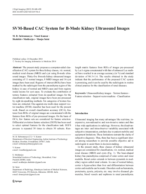(PDF) SVM-Based CAC System for B-Mode Kidney Ultrasound Images