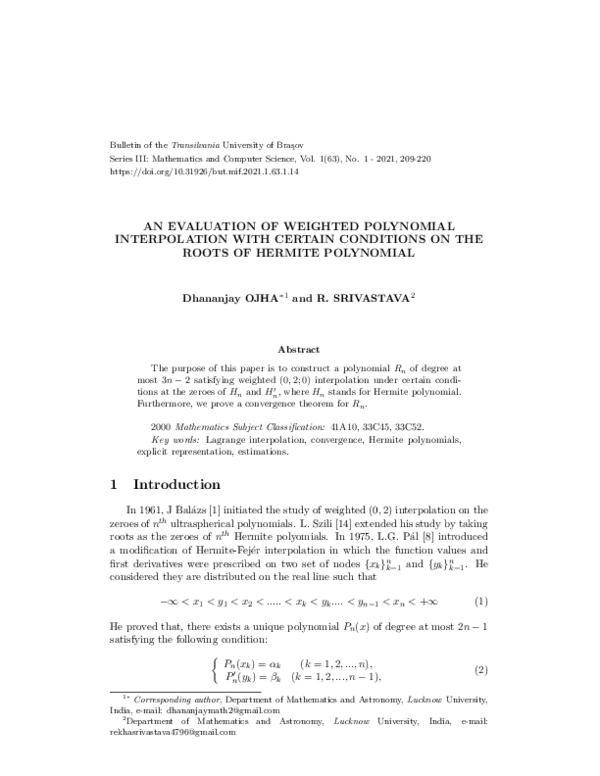 (PDF) An evaluation of weighted polynomial interpolation with certain conditions on the roots of ...