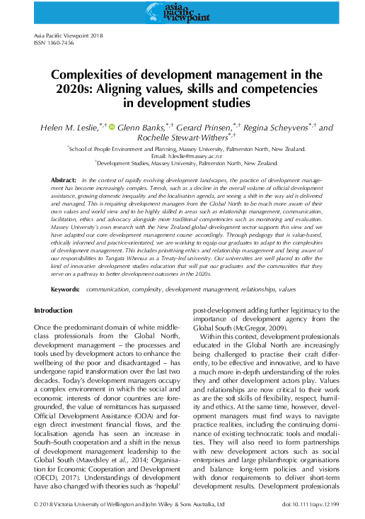 (PDF) Complexities of development management in the 2020s: Aligning values, skills and ...