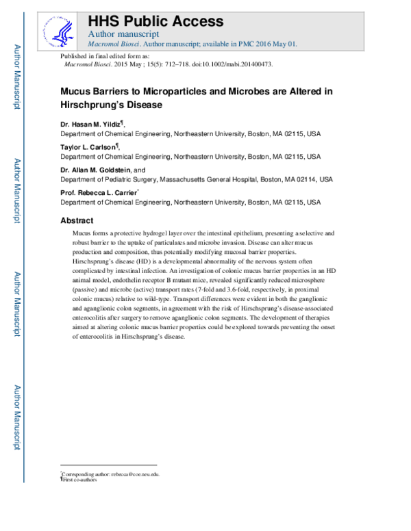 (PDF) Mucus Barriers to Microparticles and Microbes are Altered in ...