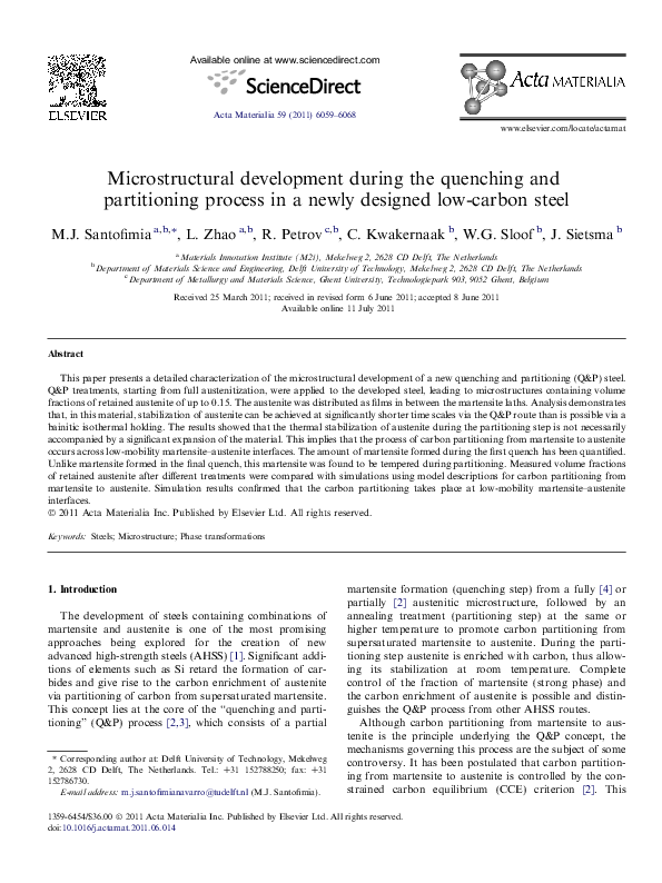 (PDF) Microstructural development during the quenching and partitioning process in a newly ...