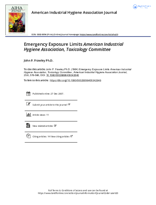 (PDF) Emergency Exposure LimitsAmerican Industrial Hygiene Association ...