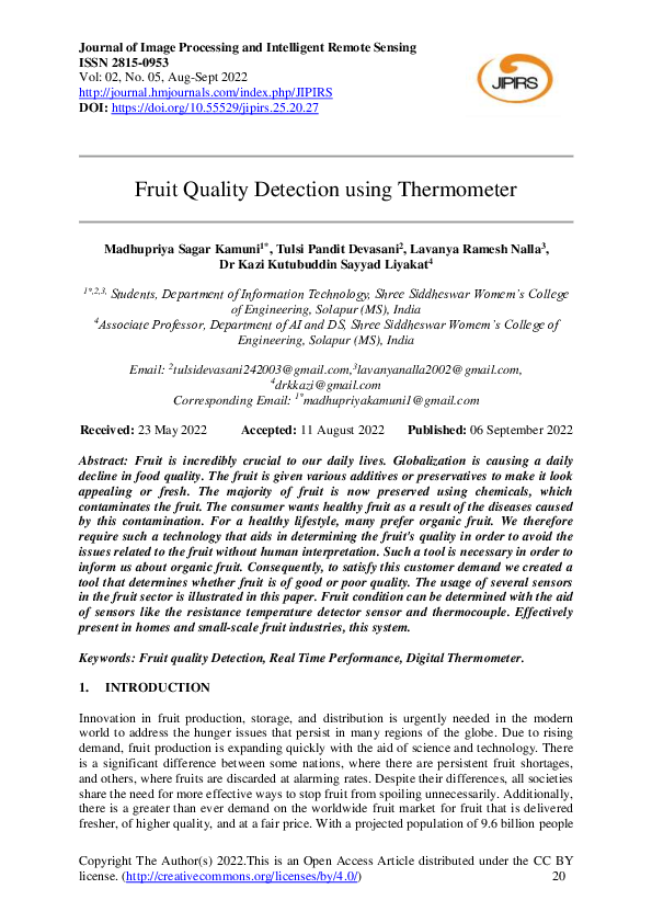 (PDF) Fruit Quality Detection using Thermometer