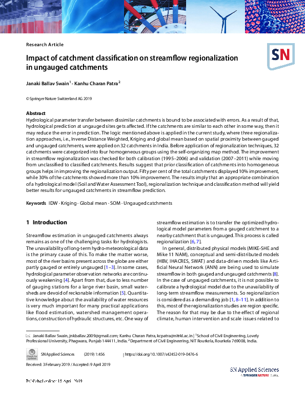 (PDF) Impact of catchment classification on streamflow regionalization in ungauged catchments