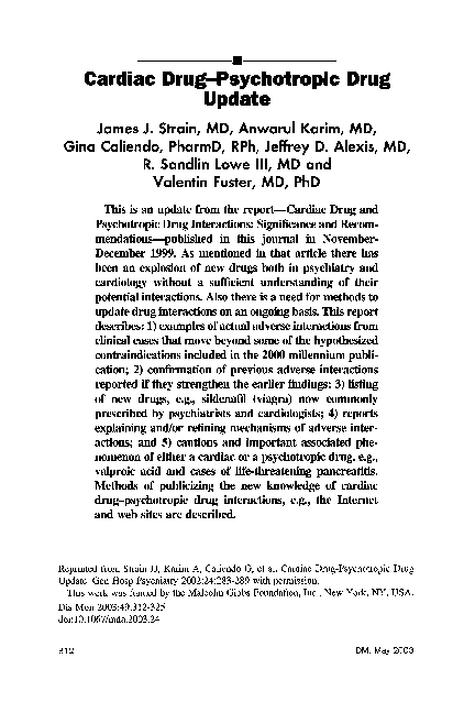 (PDF) Cardiac drug–psychotropic drug update