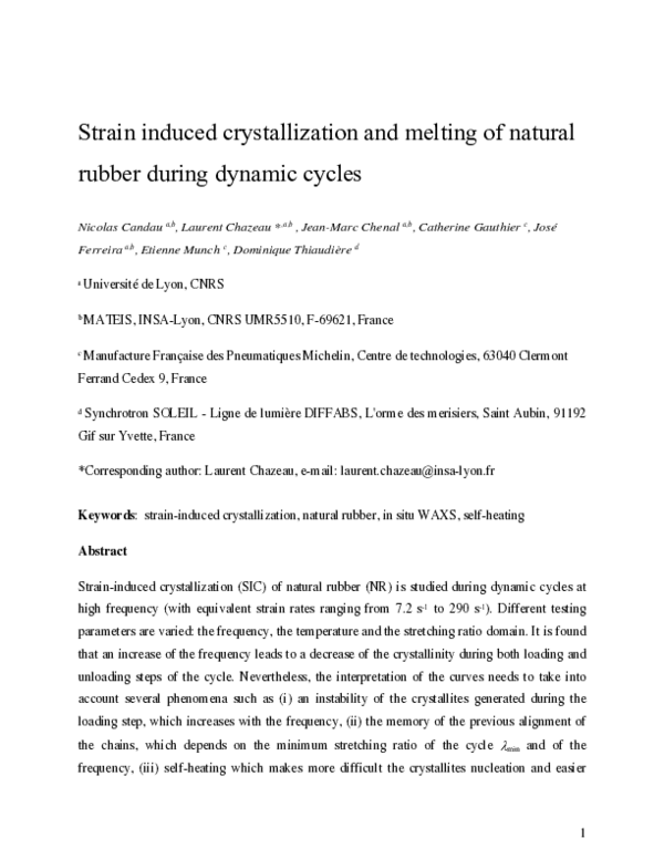 (PDF) Strain induced crystallization and melting of natural rubber ...