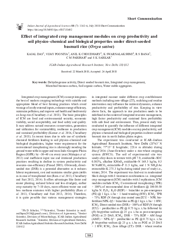 (PDF) Effect of integrated crop management modules on crop productivity ...
