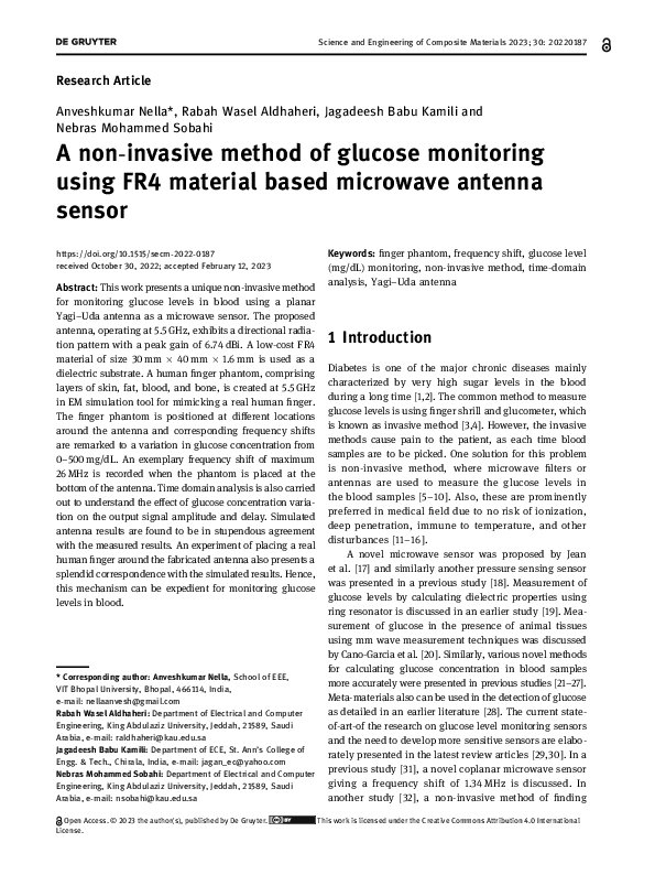 Pdf A Non Invasive Method Of Glucose Monitoring Using Fr4 Material Based Microwave Antenna Sensor
