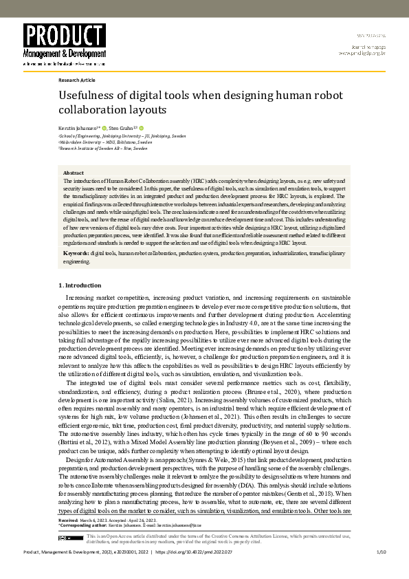 (PDF) Usefulness of digital tools when designing human robot ...