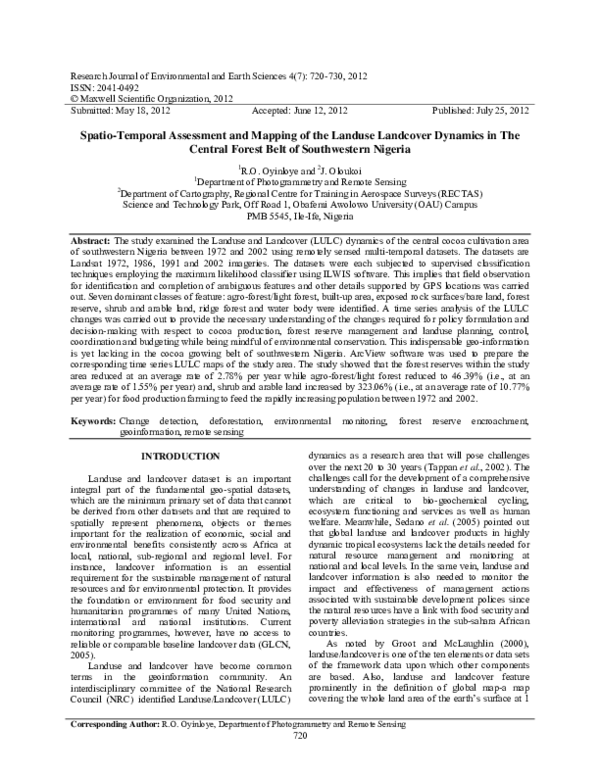 (PDF) Spatio-Temporal Assessment and Mapping of the Landuse Landcover Dynamics in The Central ...