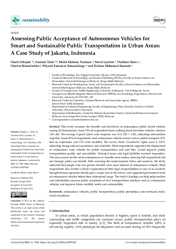 (PDF) Assessing Public Acceptance of Autonomous Vehicles for Smart and Sustainable Public ...