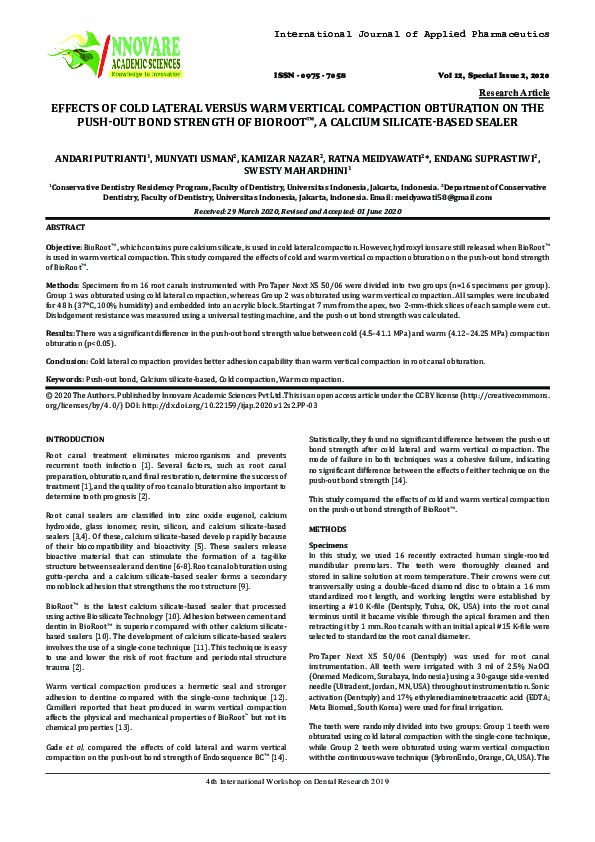 (PDF) EFFECTS OF COLD LATERAL VERSUS WARM VERTICAL COMPACTION ...