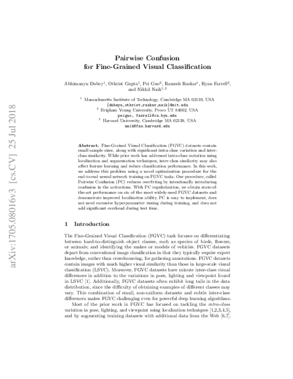 (PDF) Pairwise Confusion for Fine-Grained Visual Classification