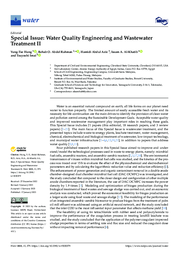 (PDF) Special Issue: Water Quality Engineering and Wastewater Treatment II