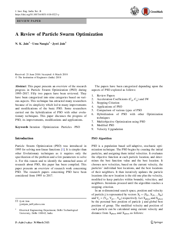 (PDF) A Review of Particle Swarm Optimization