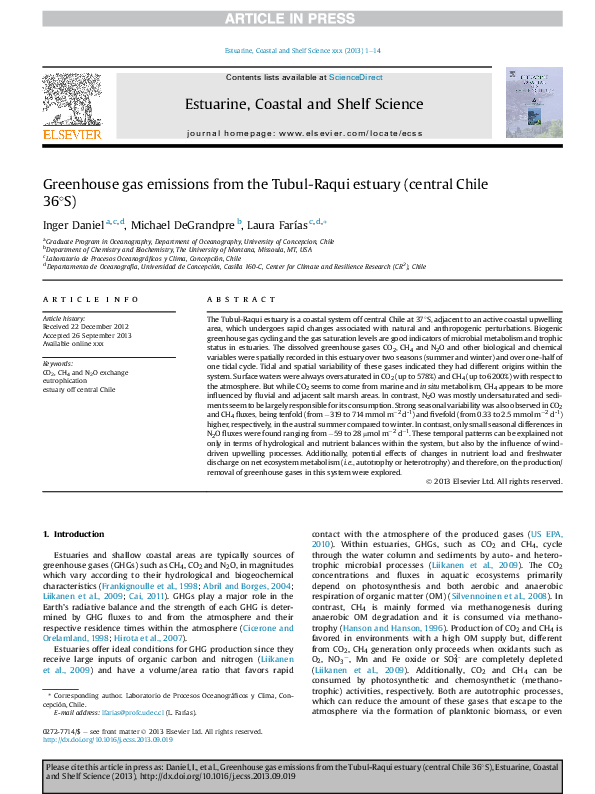 (PDF) Greenhouse gas emissions from the Tubul-Raqui estuary (central ...