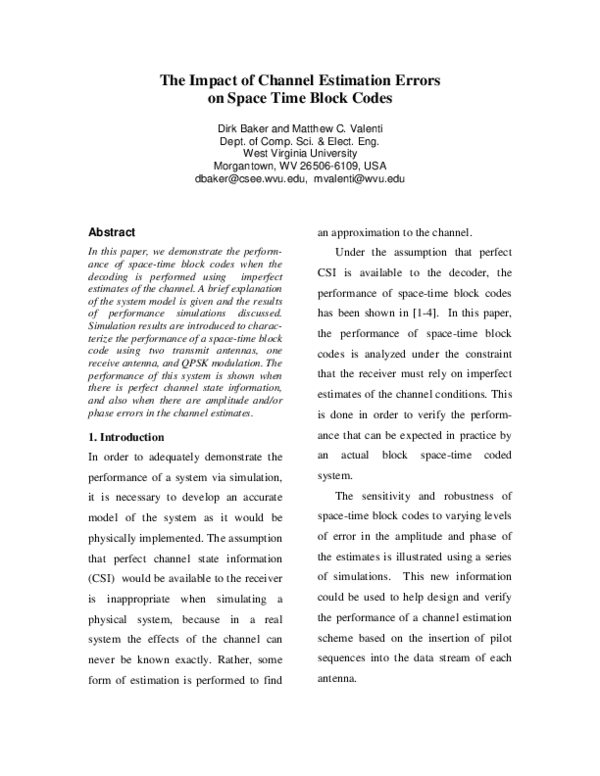 (PDF) The impact of channel estimation error on space-time block codes