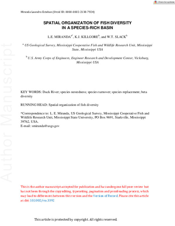 (PDF) Spatial organization of fish diversity in a species‐rich basin