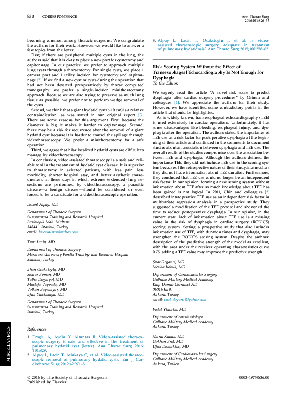 (PDF) Risk Scoring System Without the Effect of Transesophageal ...