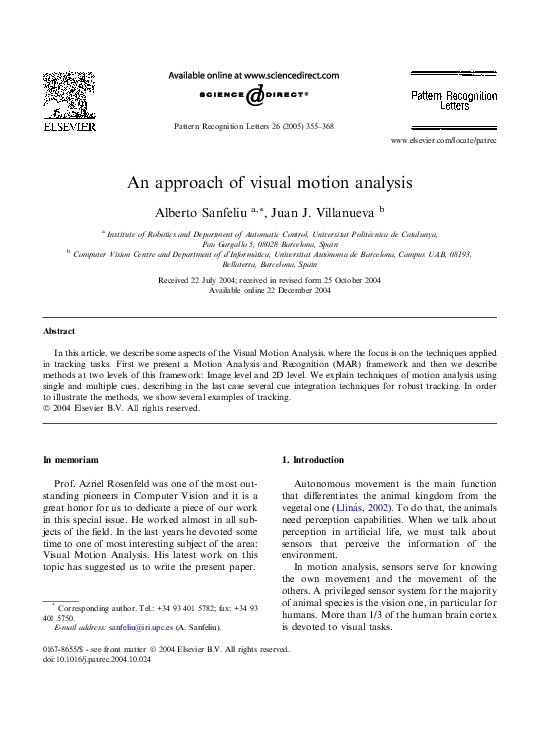 (PDF) An approach of visual motion analysis | Juan Villanueva - Academia.edu