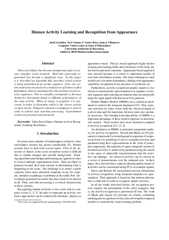 (PDF) Human Activity Learning and Recognition from Appearance