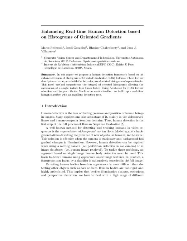 Pdf Enhancing Real Time Human Detection Based On Histograms Of