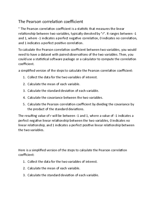 Doc The Pearson Correlation Coefficient