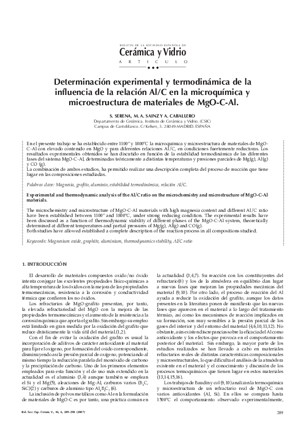 (PDF) Experimental and thermodynamic analysis of the Al/C ratio on the ...
