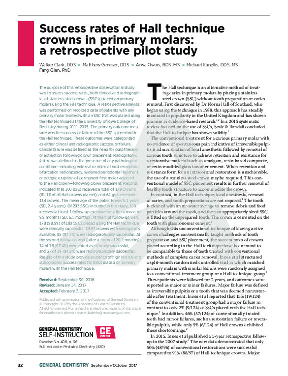 (PDF) Success rates of Hall technique crowns in primary molars: a ...