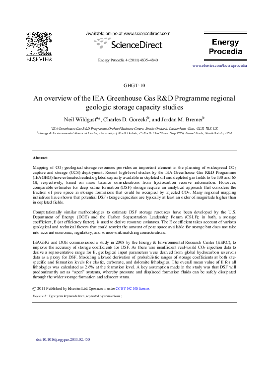 (PDF) An overview of the IEA greenhouse gas R&D programme regional ...
