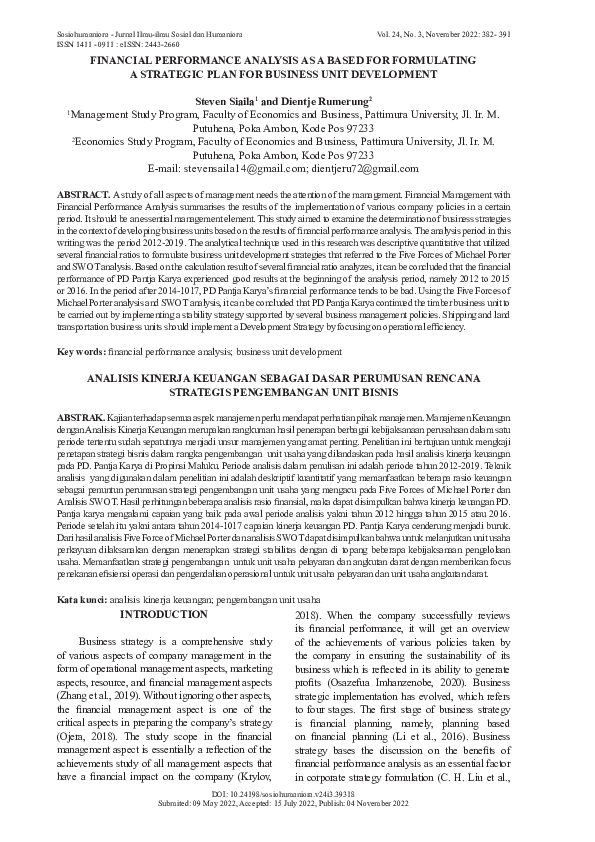 (PDF) Financial Performance Analysis as a Based for Formulating a ...