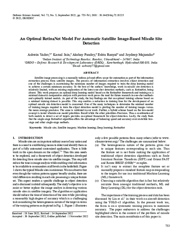 (PDF) An Optimal Retinanet Model For Automatic Satellite Image Based Missile Site Detection