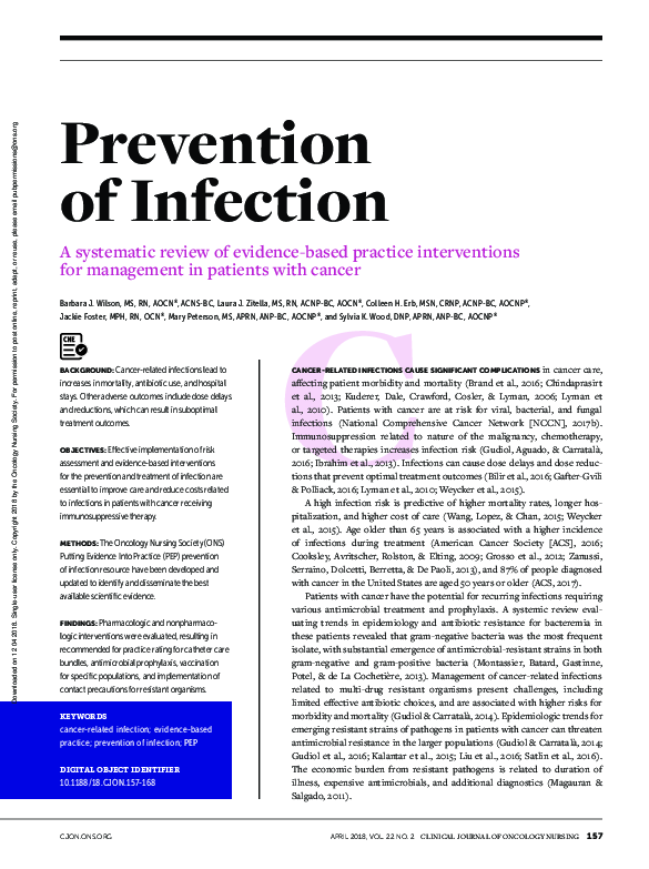 (PDF) Prevention of Infection: A Systematic Review of Evidence-Based ...