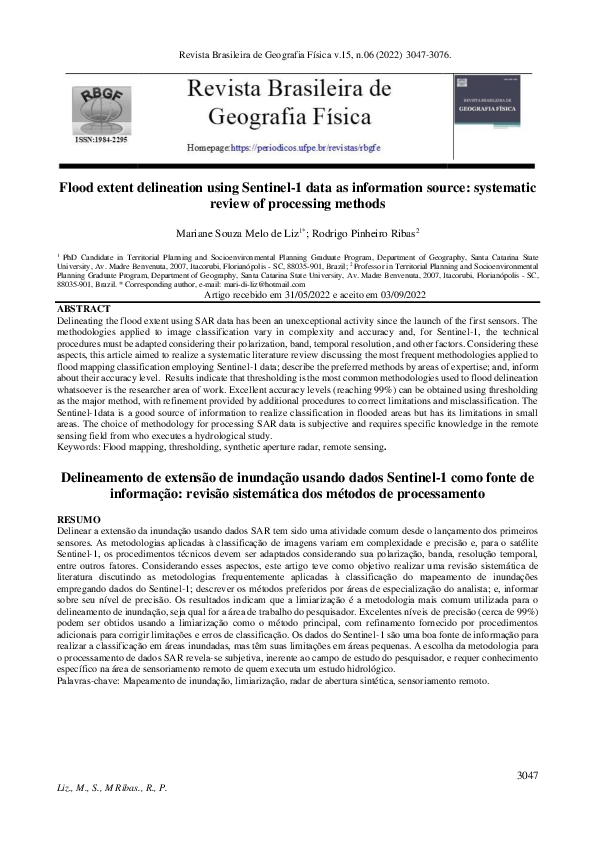 Pdf Flood Extent Delineation Using Sentinel 1 Data As Information Source Systematic Review Of