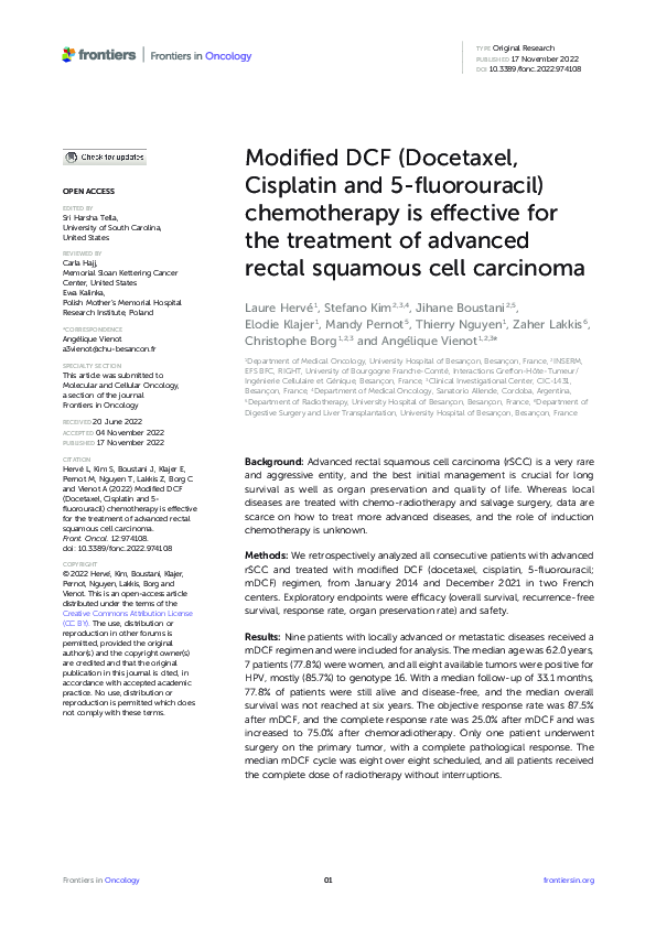 (PDF) Modified DCF (Docetaxel, Cisplatin and 5-fluorouracil ...