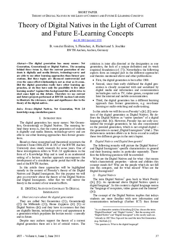 (PDF) Theory of Digital Natives in the Light of Current and Future E-Learning Concepts