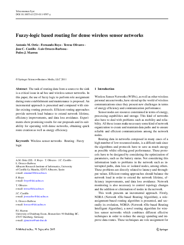(PDF) Fuzzy-logic based routing for dense wireless sensor networks