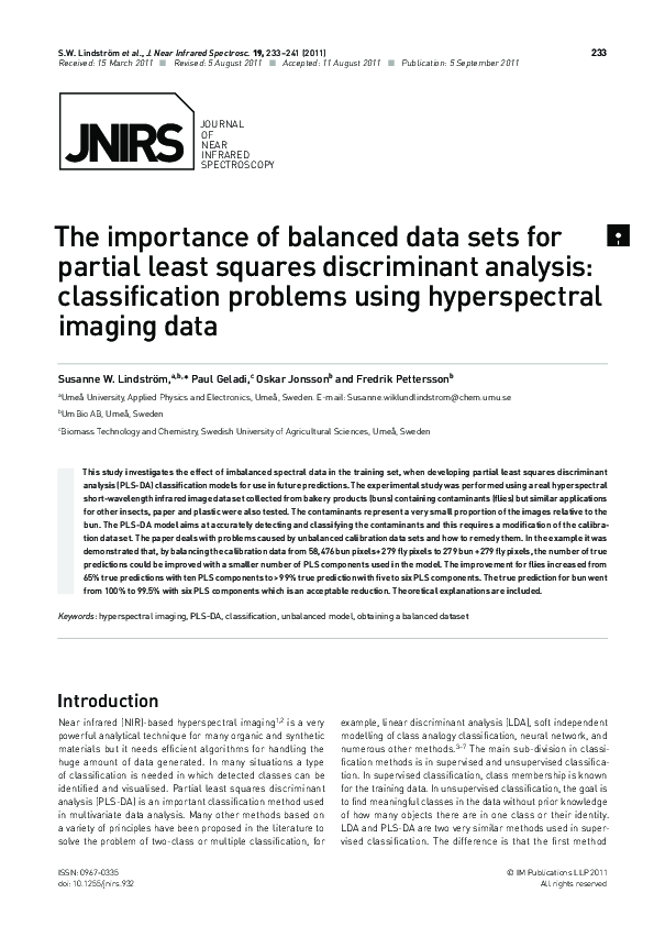 (PDF) The Importance of Balanced Data Sets for Partial Least Squares Discriminant Analysis ...