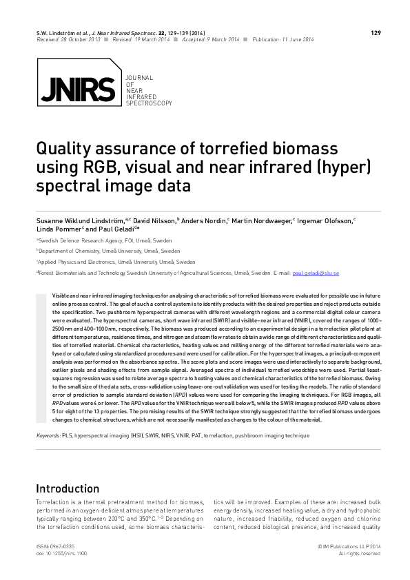 (PDF) Quality Assurance of Torrefied Biomass Using RGB, Visual and near Infrared (Hyper ...